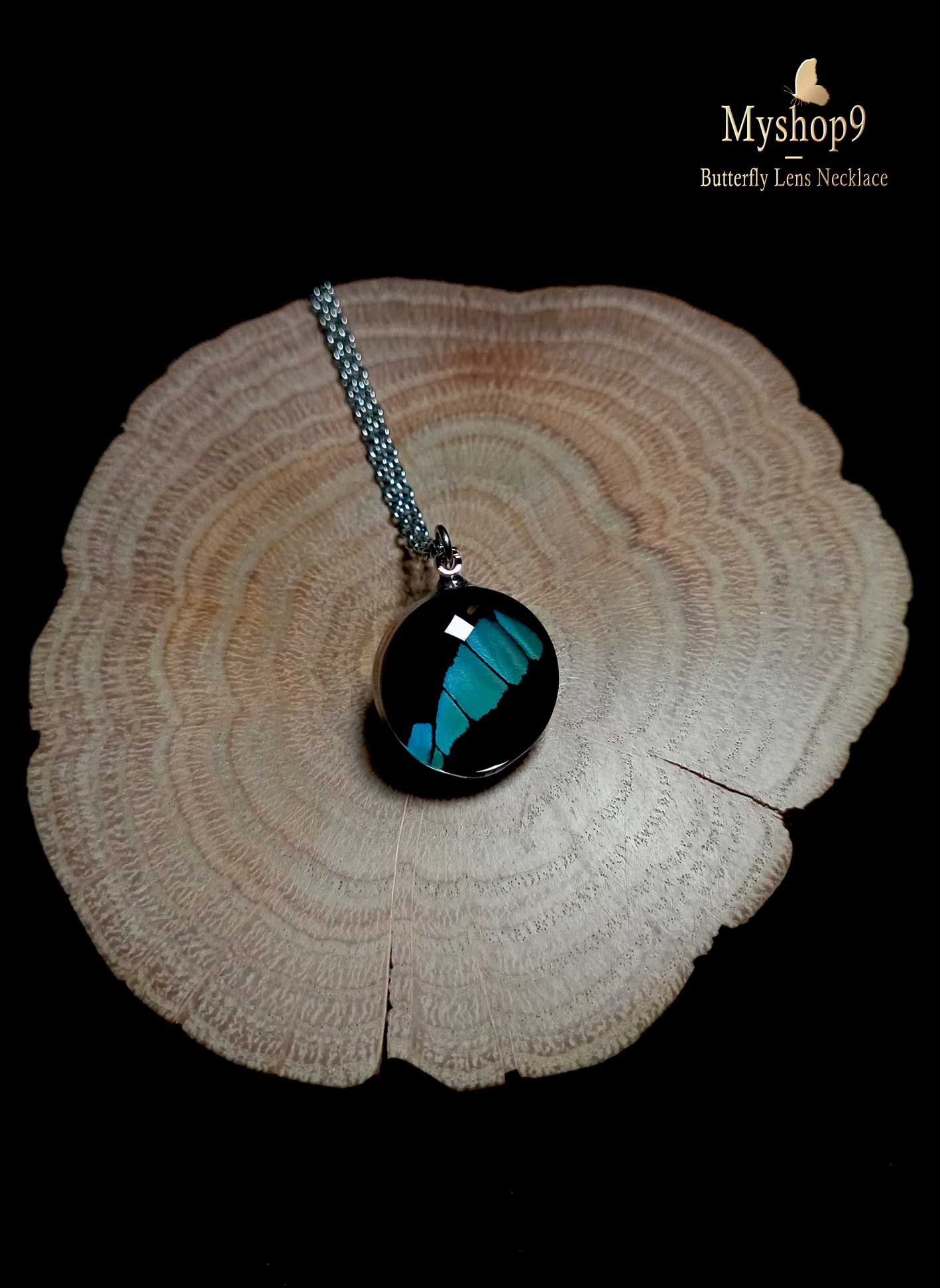 Exclusive Real Butterfly Wing Pendant – Iridescent Blue-Green Papilio ...