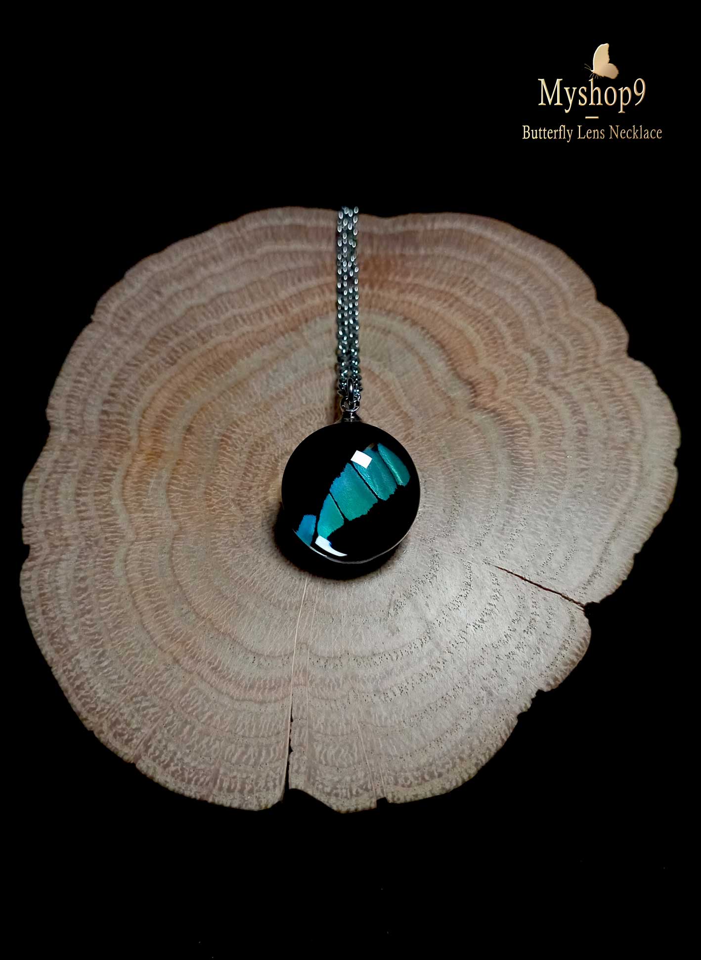 Exclusive Real Butterfly Wing Pendant – Iridescent Blue-Green Papilio ...