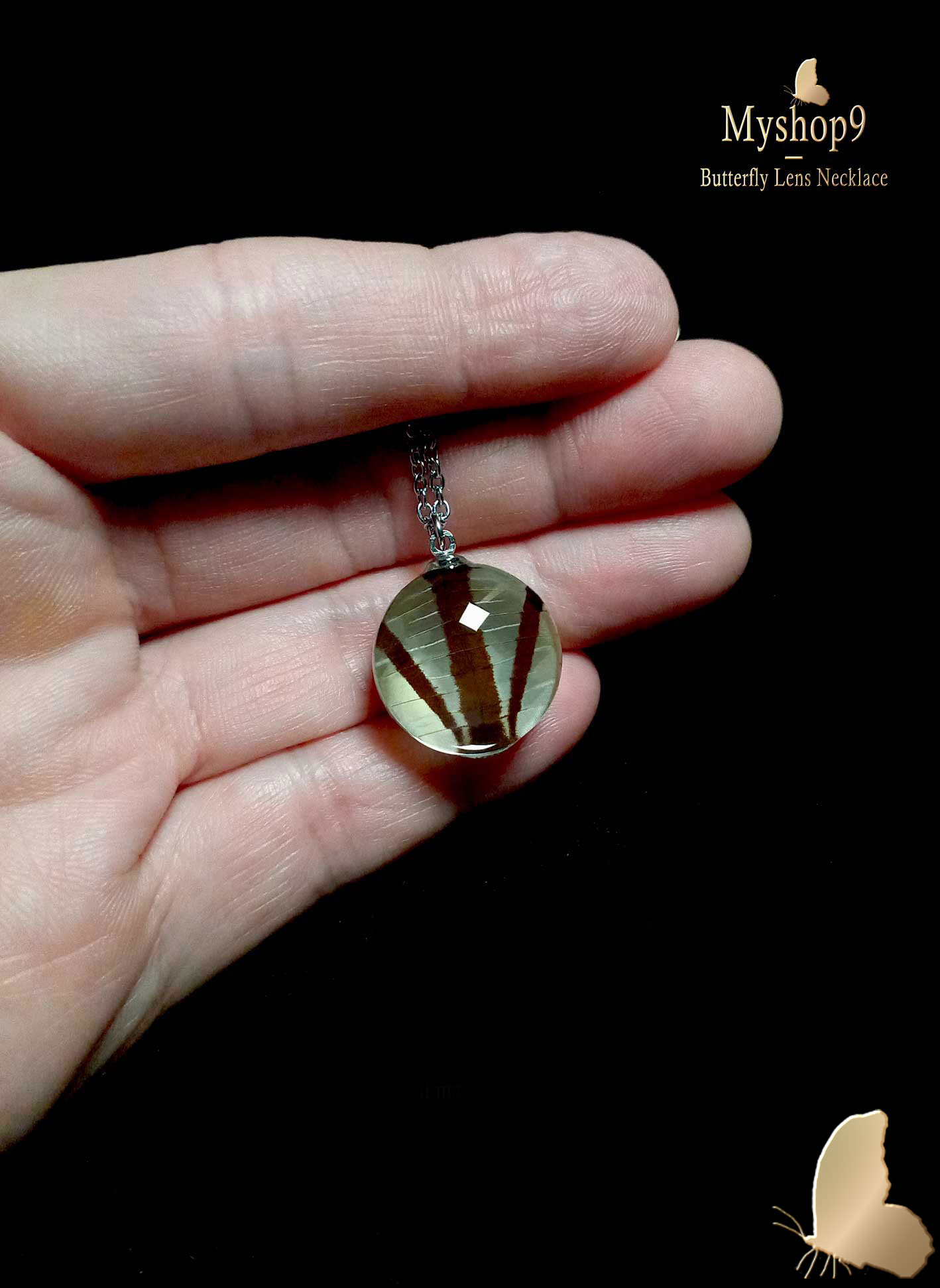 Natural Butterfly Wing Necklace Under Glass (20mm) – Handmade Eco ...