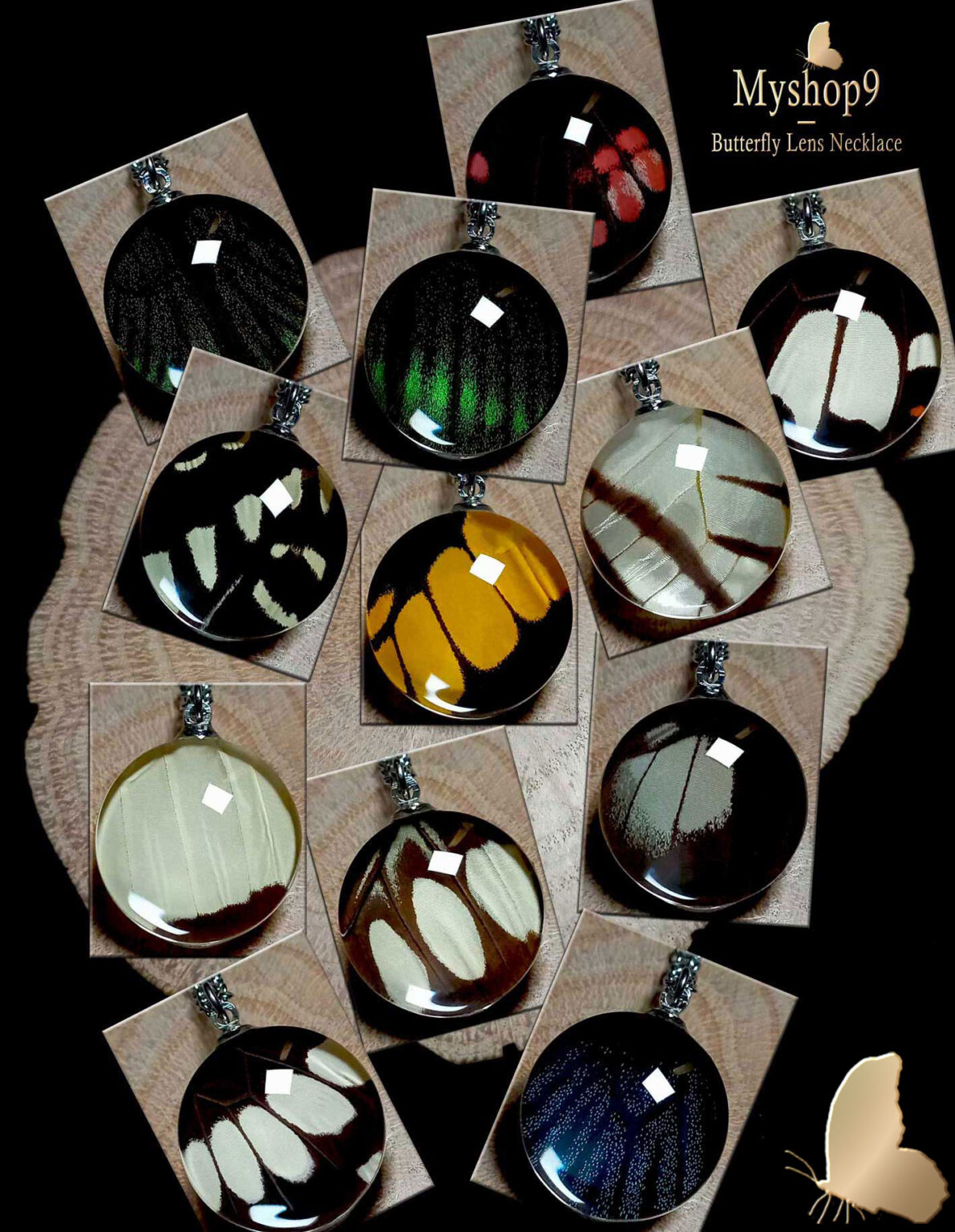 Budget Wholesale Butterfly Wing Necklaces – 10-Piece Real Wing Jewelry ...